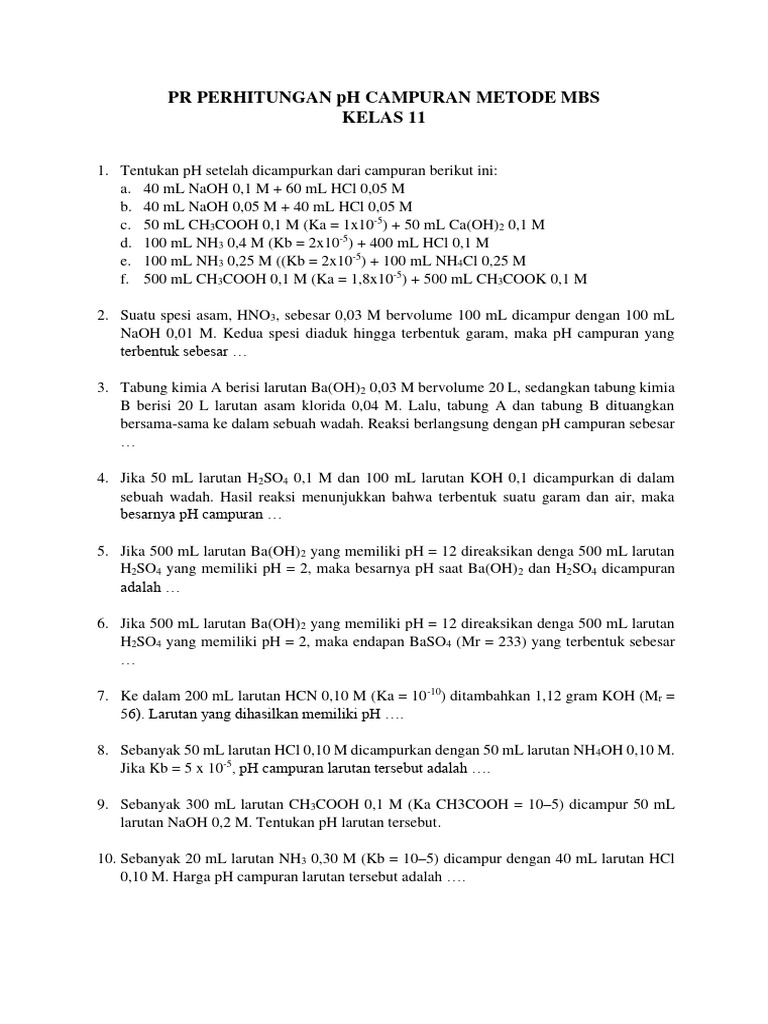 PR Perhitungan pH Campuran Metode MBS | PDF