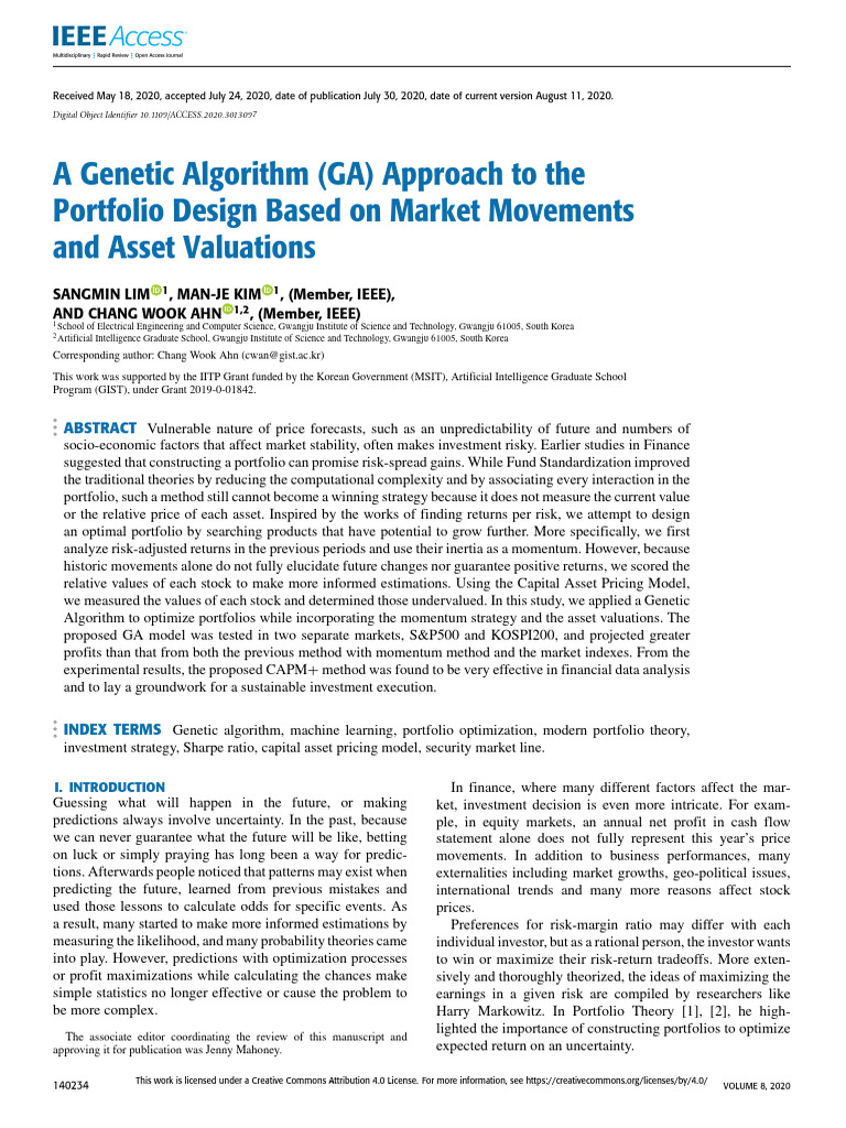A Genetic Algorithm GA Approach To The Portfolio Design Based On Market Movements and Asset ...