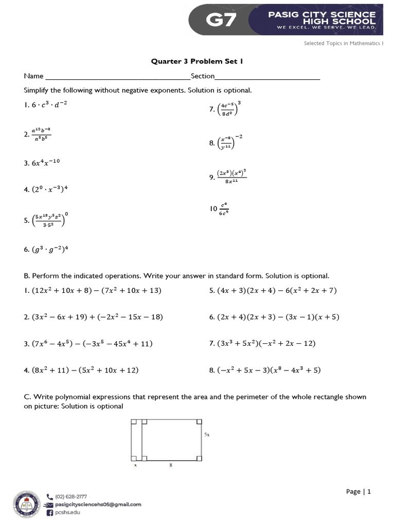 Math Problem Set: Simplifying Expressions | PDF | Teaching Methods ...