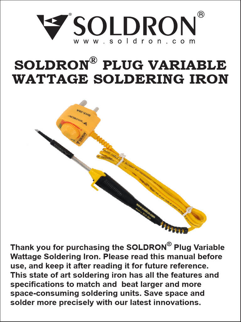 soldron-plug-variable-wattage-soldering-iron-100 | PDF