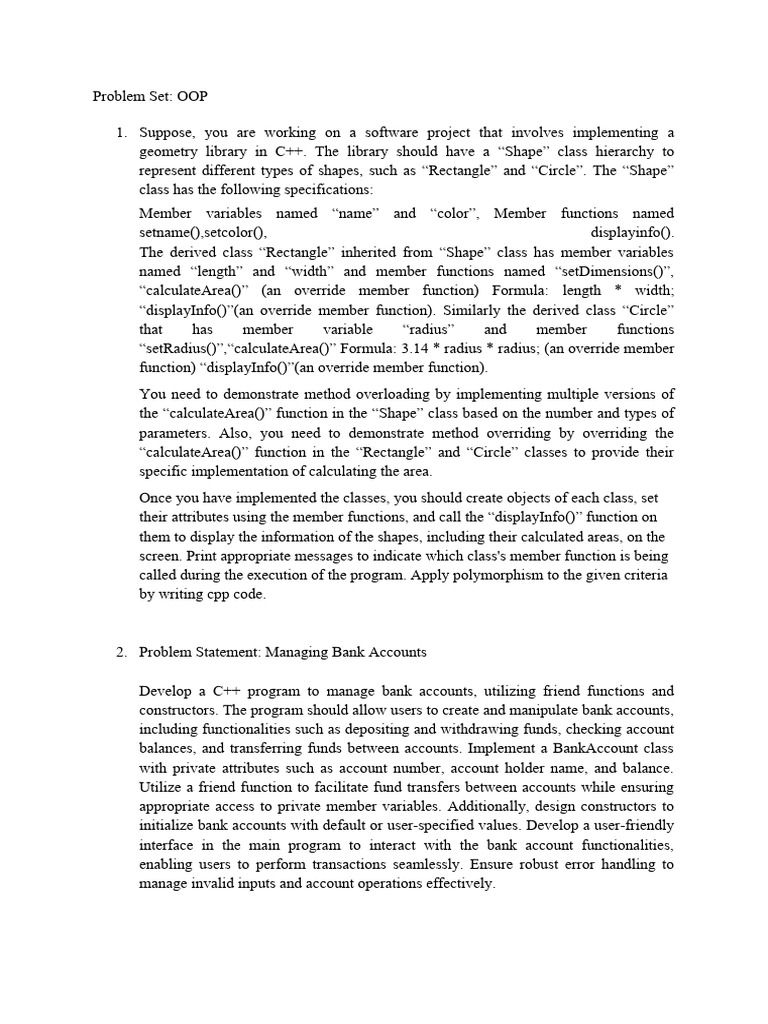 Problem Set - OOP | PDF | Method (Computer Programming) | Class ... Problem Set - OOP | PDF | Method (Computer Programming) | Class ...