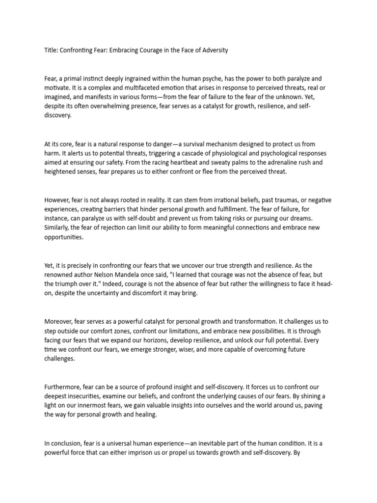 Confronting fear | PDF | Fear | Psychological Resilience