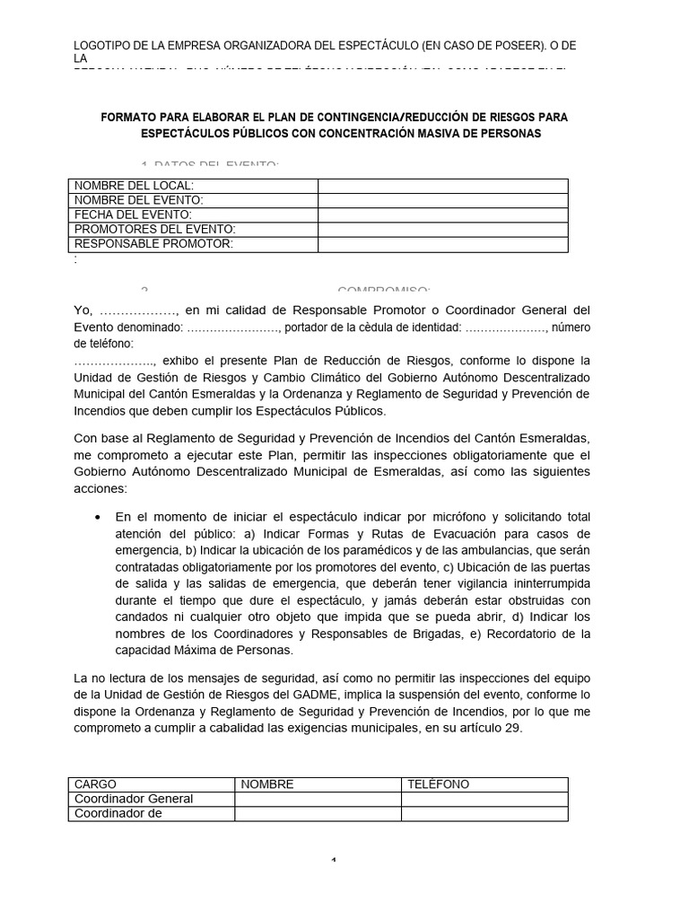 Formato para Elaborar El Plan de Conting | PDF | Ambulancia | Business