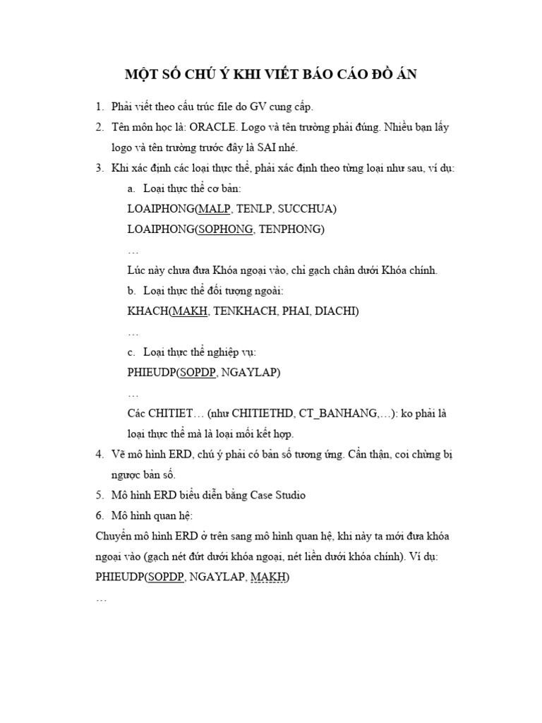 Mot So Chu y Khi Viet Bao Cao Mon Hoc ORACLE | PDF
