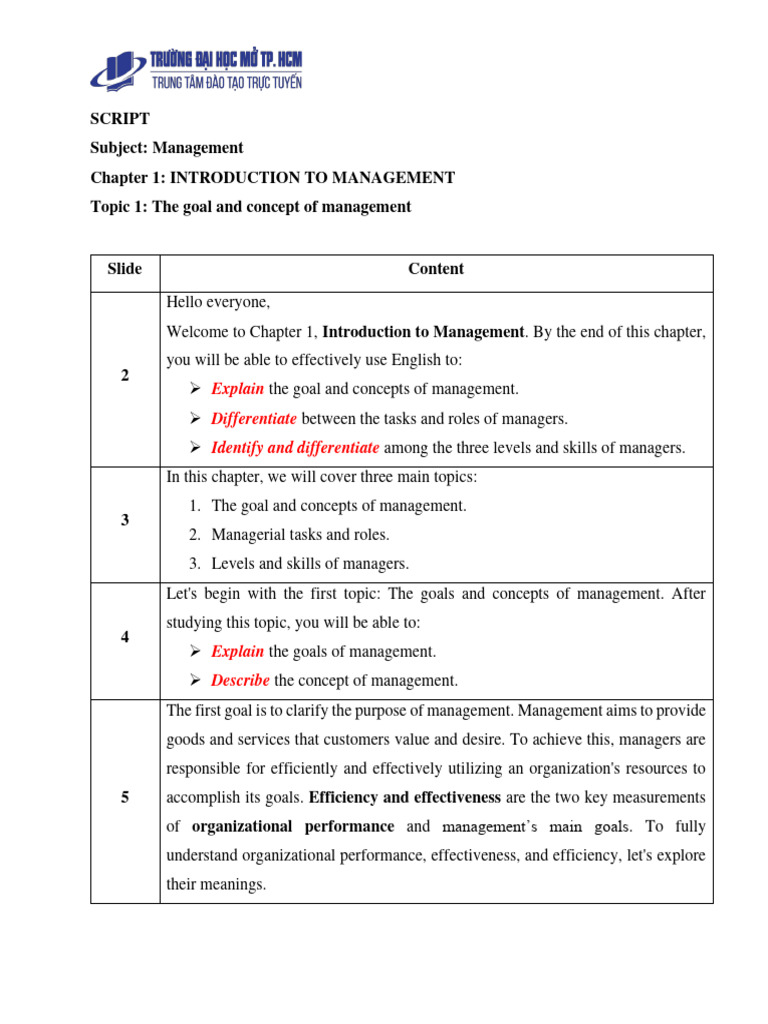 QTHTA - C1 - CD1.1 - The Goal of Management | PDF | Goal | Efficiency