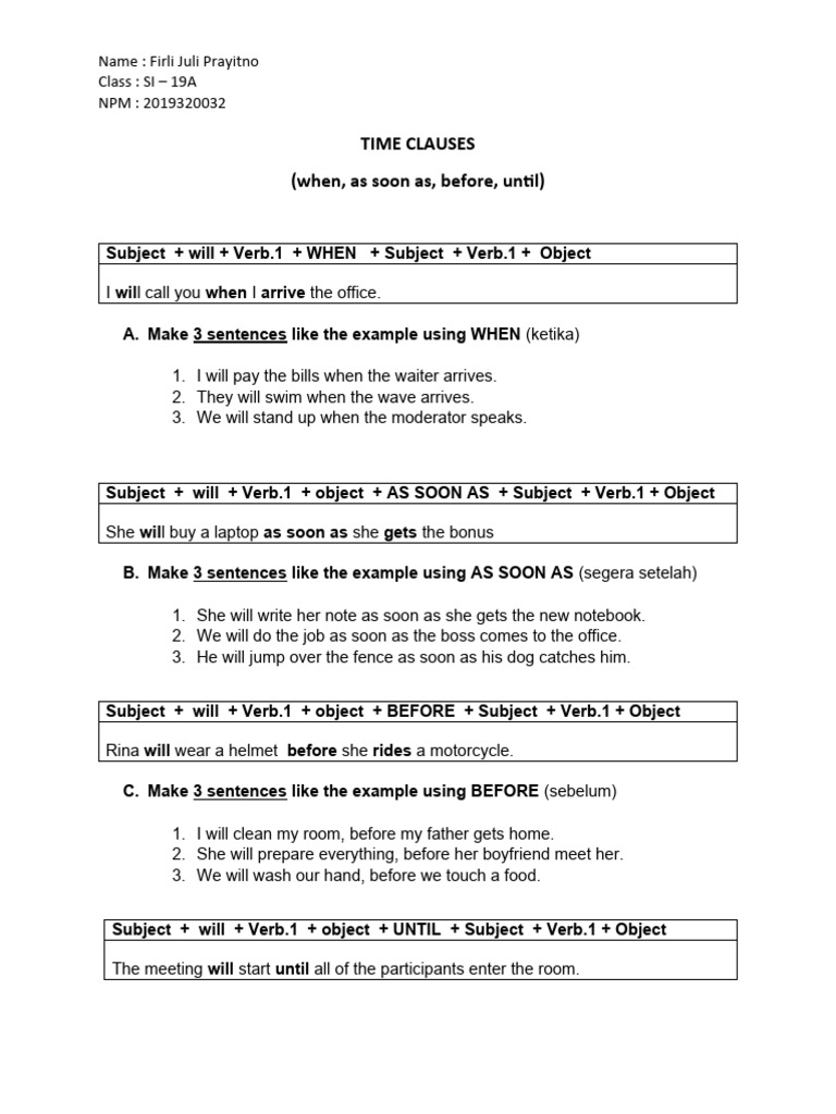 Assignment 13 (TIme Clauses) | PDF
