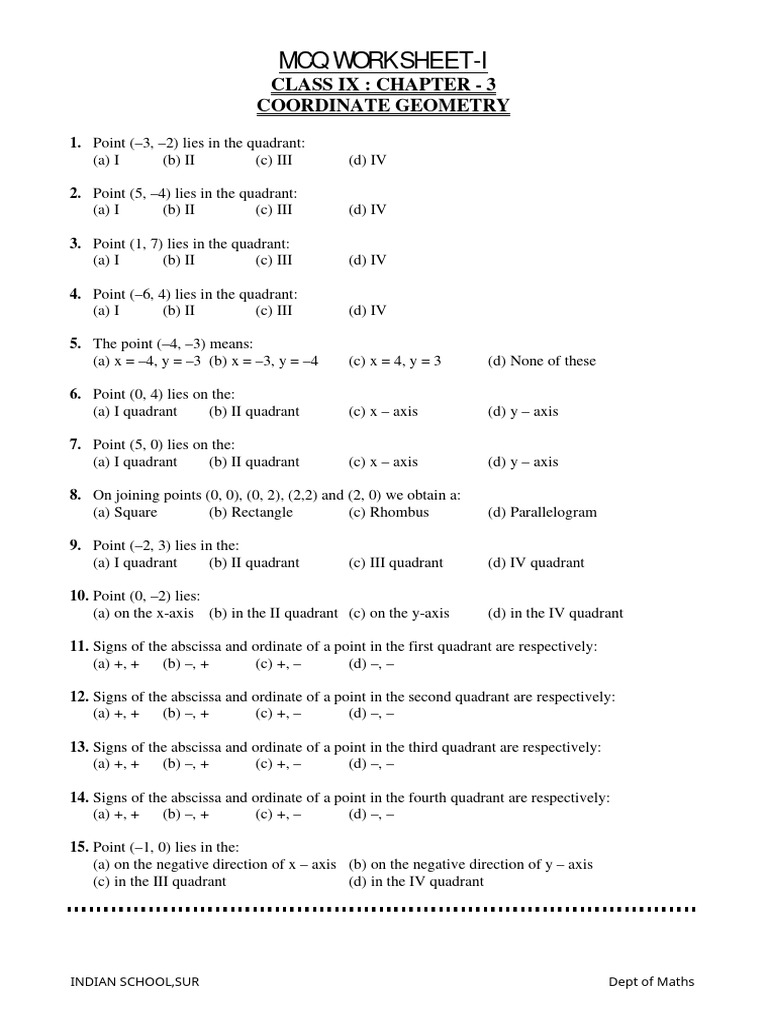 Worksheet Class 9 | PDF | Cartesian Coordinate System | Triangle