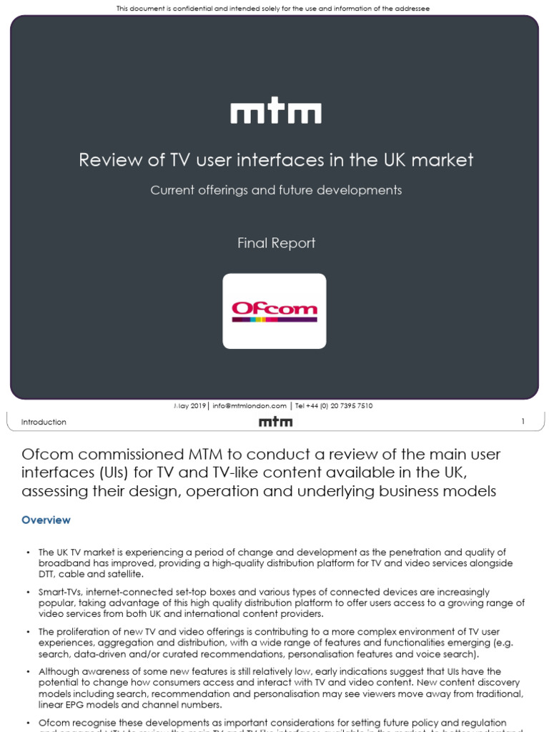 MTM Review TV User Interfaces Uk Market Full Report | PDF