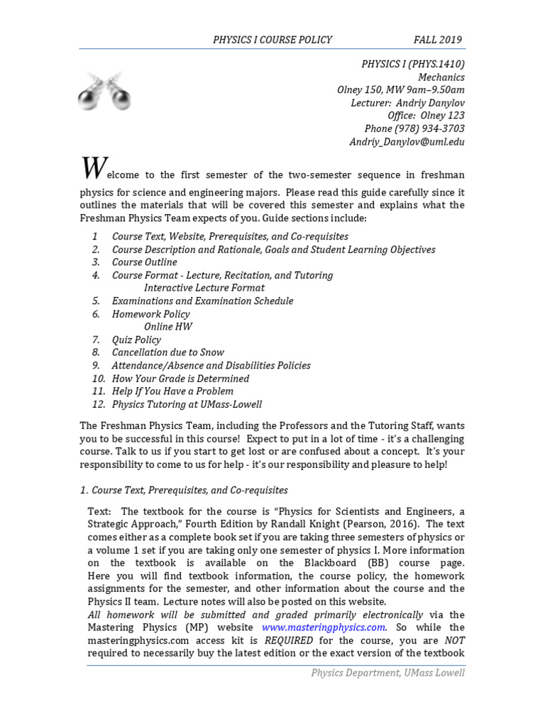 Coursepolicy Phys1410 F19 Pdf Textbook Force