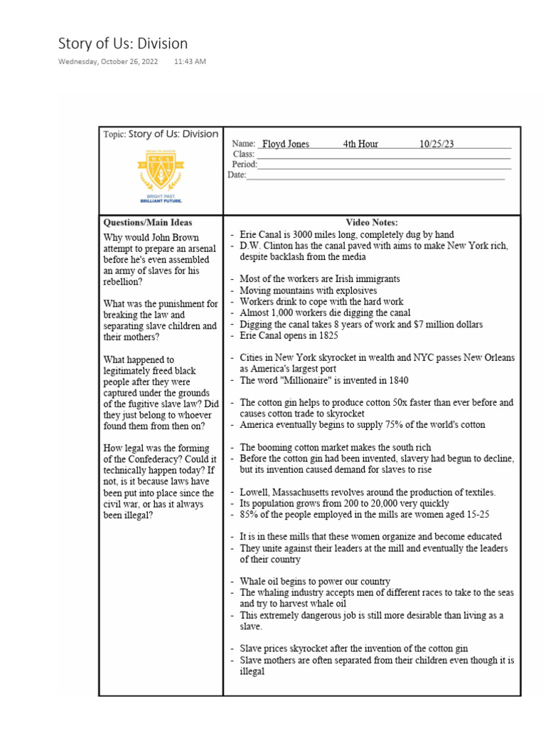 Division Notes APUSH | PDF | Slavery In The United States ...