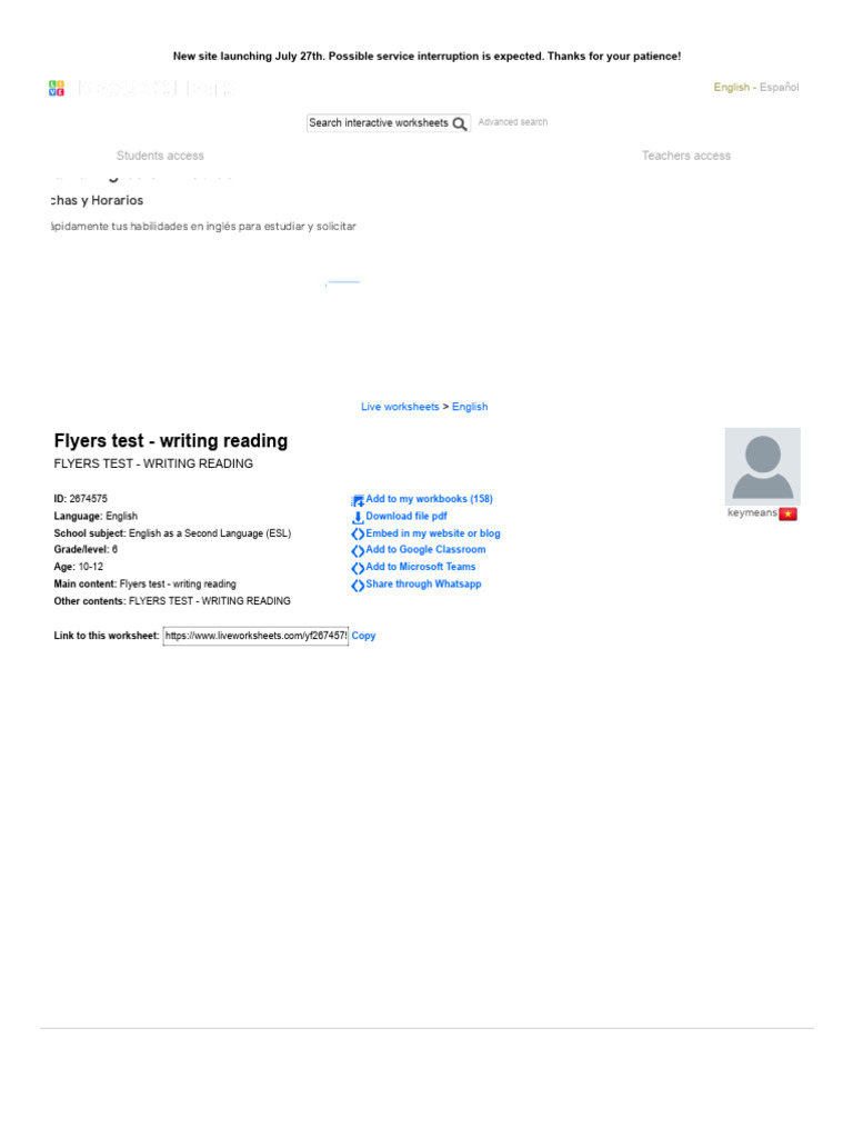 Flyers Test - Writing Reading Worksheet | PDF | Computing