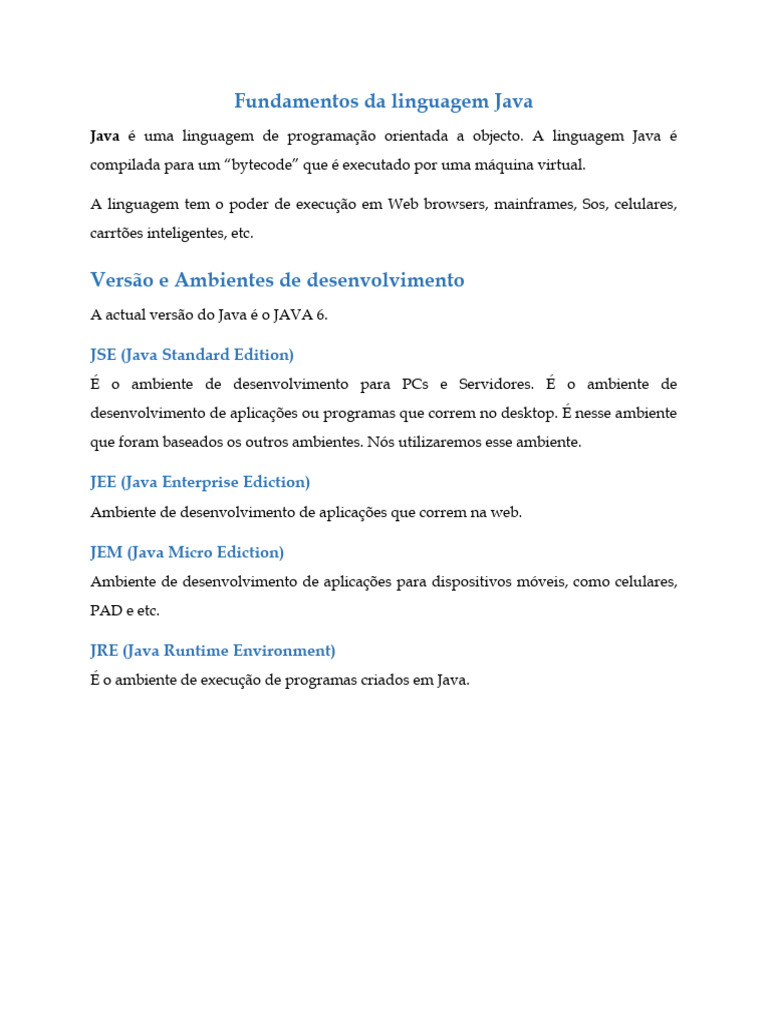 1 - Fundamentos de Java | Download grátis PDF | Java (linguagem de ...