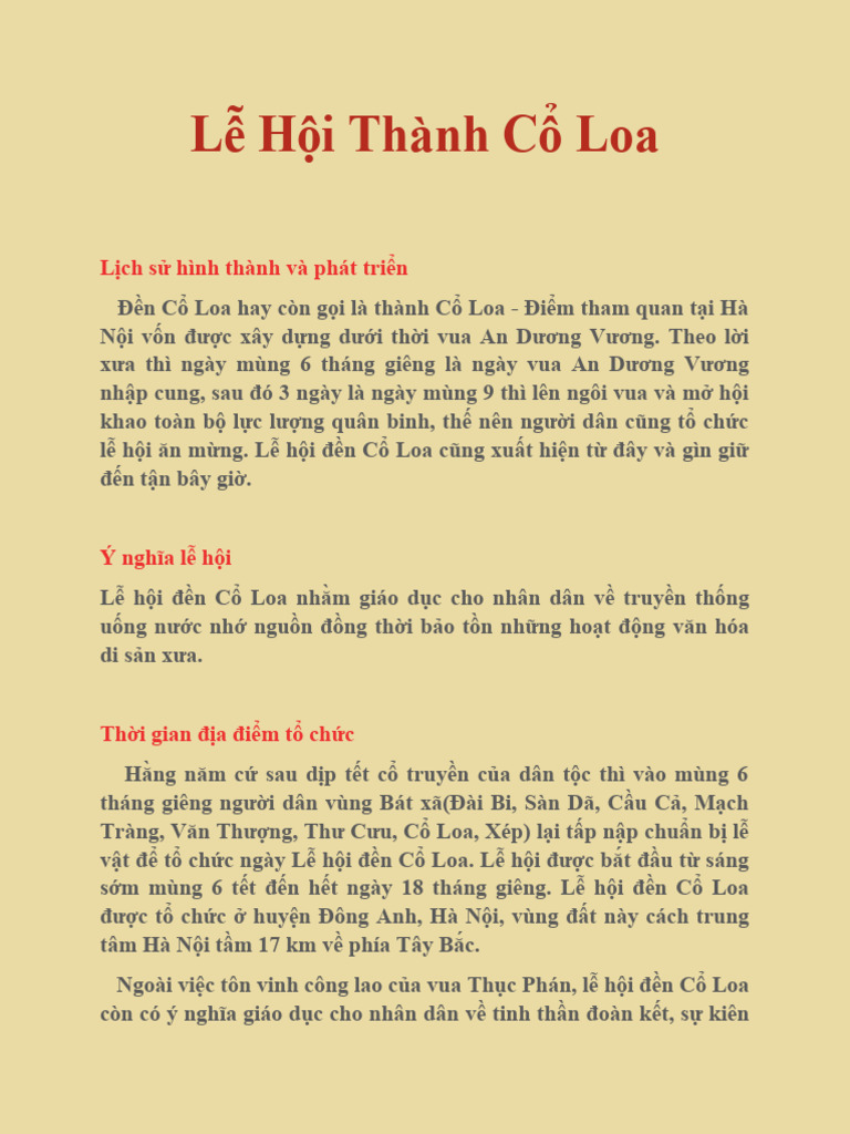 Lễ Hội Thành Cổ Loa | PDF