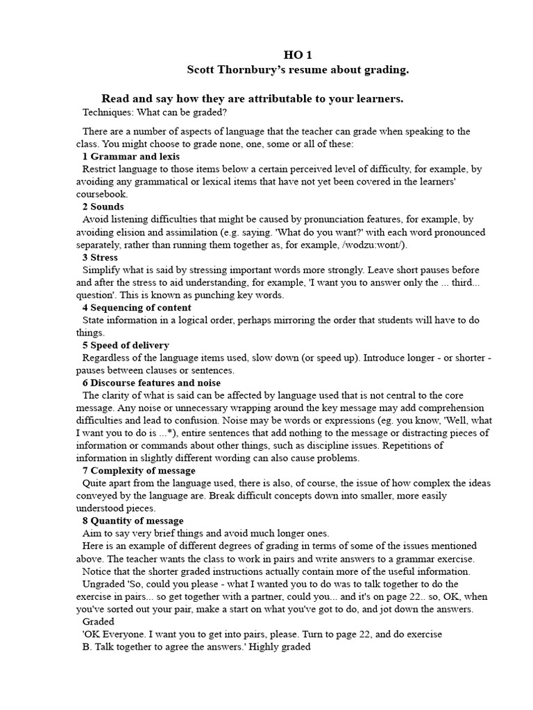 HOs Grading and Giving Instructions | PDF | Human Communication | Cognition