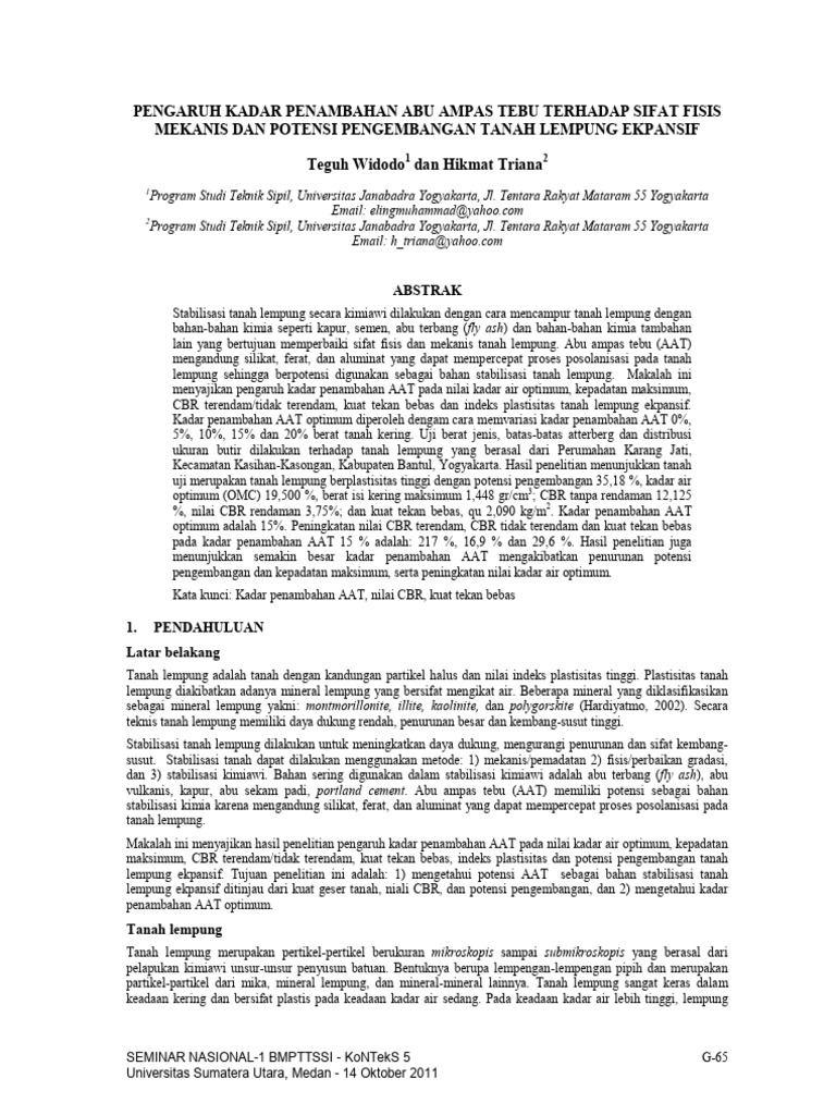 Pengaruh Kadar Penambahan Abu Ampas Tebu Terhadap Sifat Fisis Mekanis Dan Potensi Pengembangan ...