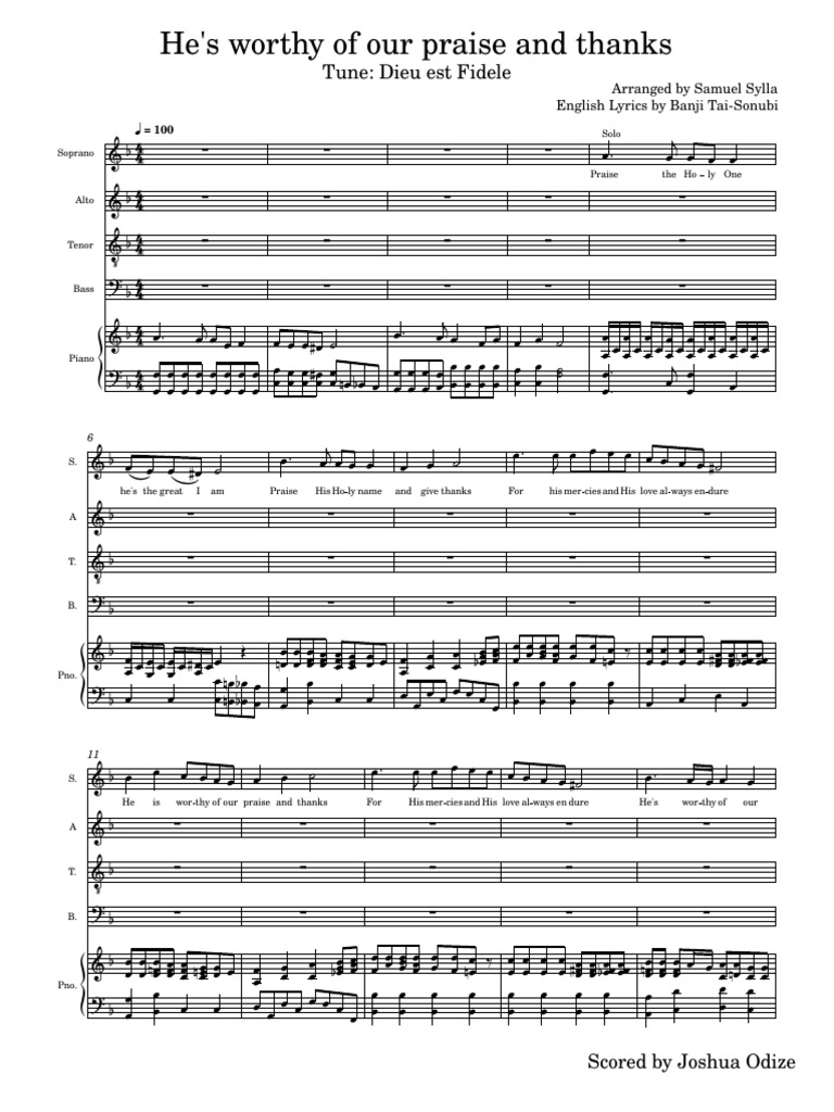 He's Worthy of Our Praise and Thanks | PDF | Vocal Music | Choral Music