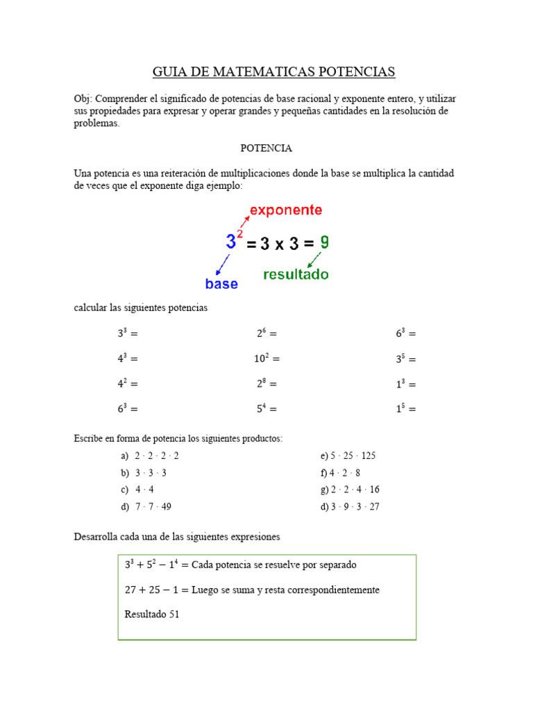 Guía de Potencias en Matemáticas | PDF