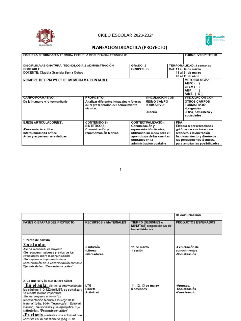 Planeación 3er Trimestre-Admón Contable - 2G | PDF | Planificación | Evaluación