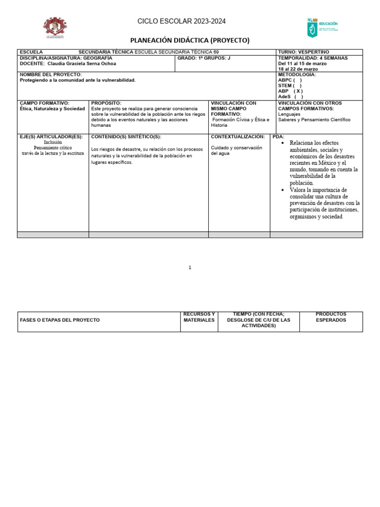 Planeaci n 3er Trimestre Geograf a 1 J Profa Claudia Serna PDF