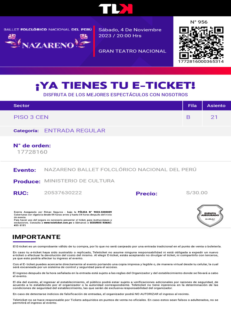 Eticket - Piso 3 Cen - FB - A21 - mdc029 - 04112023 - 2000 - 17728160 - 3 | PDF