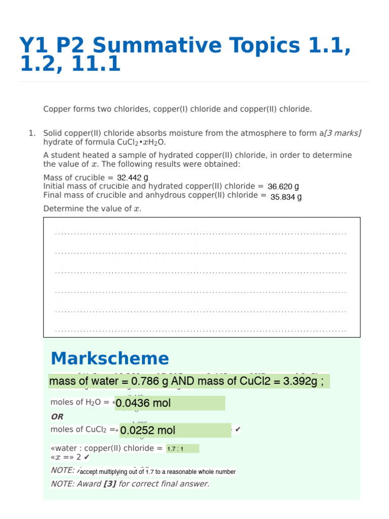Y1 P2 Summative Topics 1.1 1.2 11.1 | PDF | Mole (Unit) | Oxide