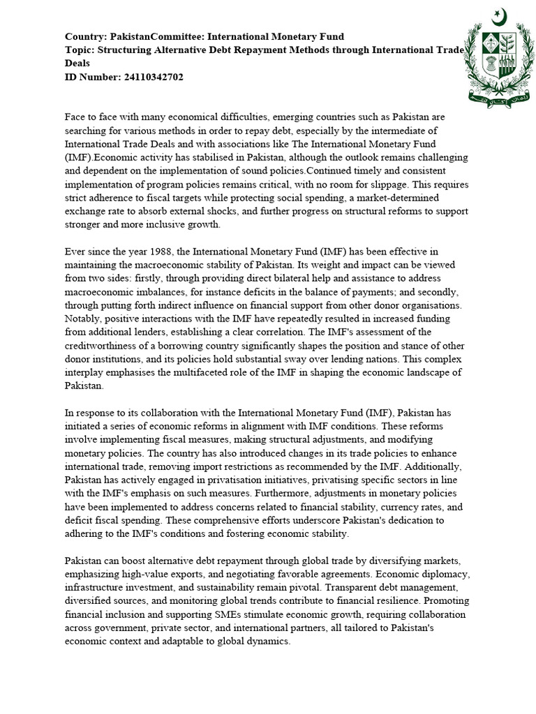 MUN Position Paper | Download Free PDF | International Monetary Fund ...