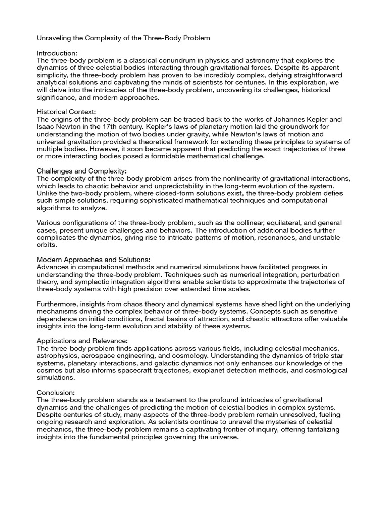 Unraveling The Complexity of The Three-Body Problem | PDF | Chaos ...