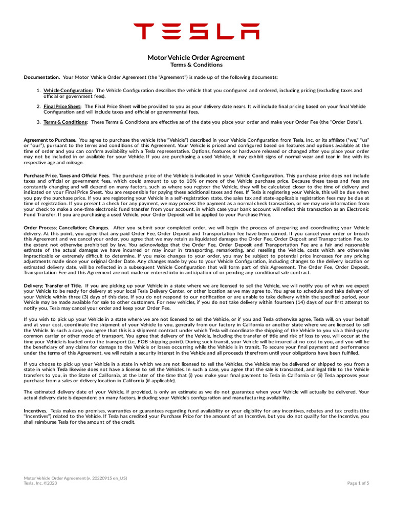 Order Agreement TESLA | PDF | Fee | Arbitration