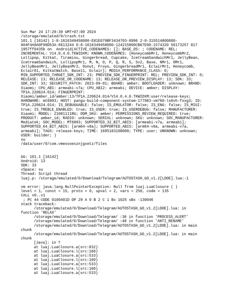 crash | PDF | Android (Operating System) | Operating System Families