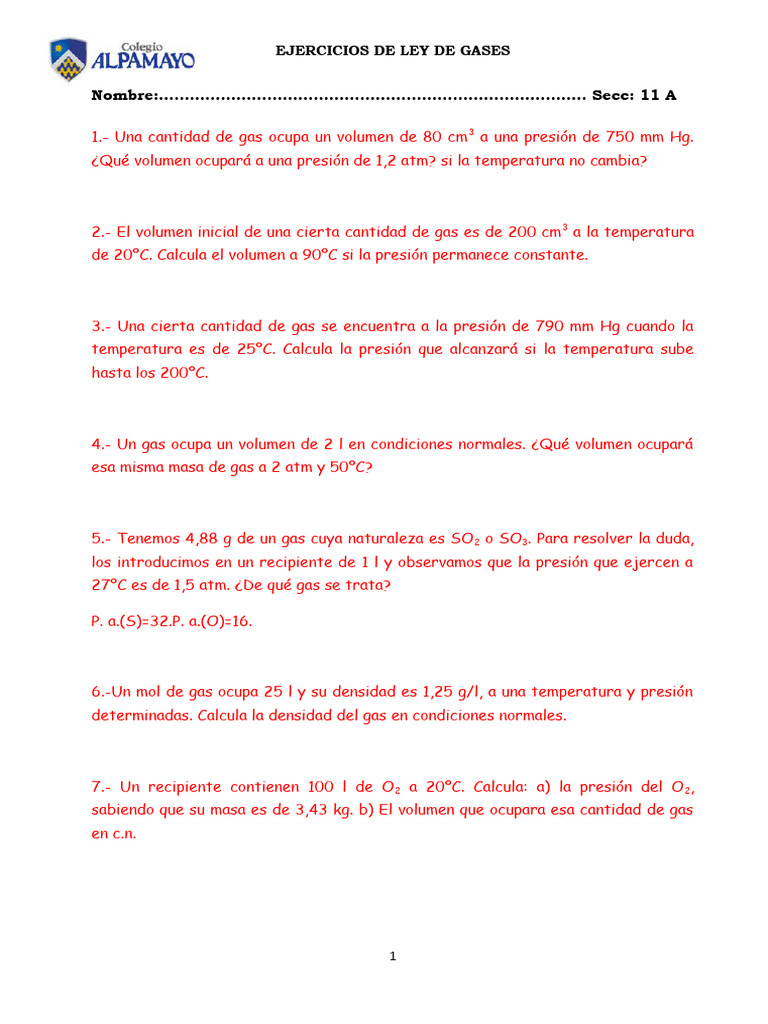 Ejercicios de gases | PDF | Gases | Termodinámica