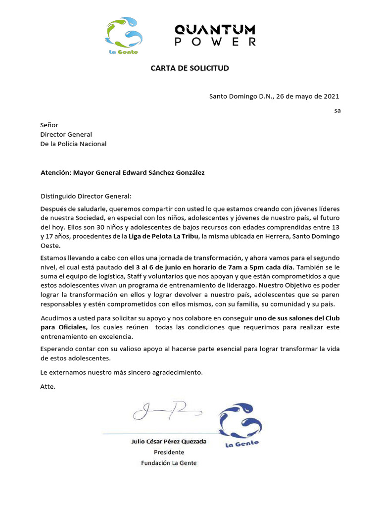 Carta Solicitud Director General de La Policia Nacional | PDF