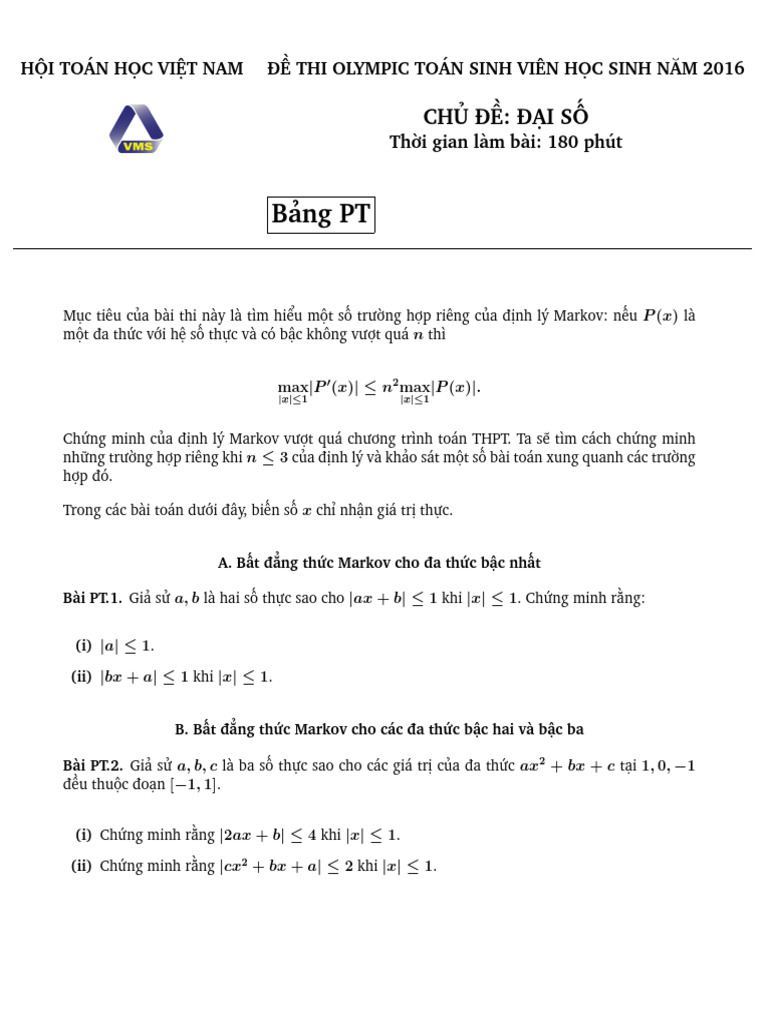 OPT2016 Markov de Thi (1) | PDF