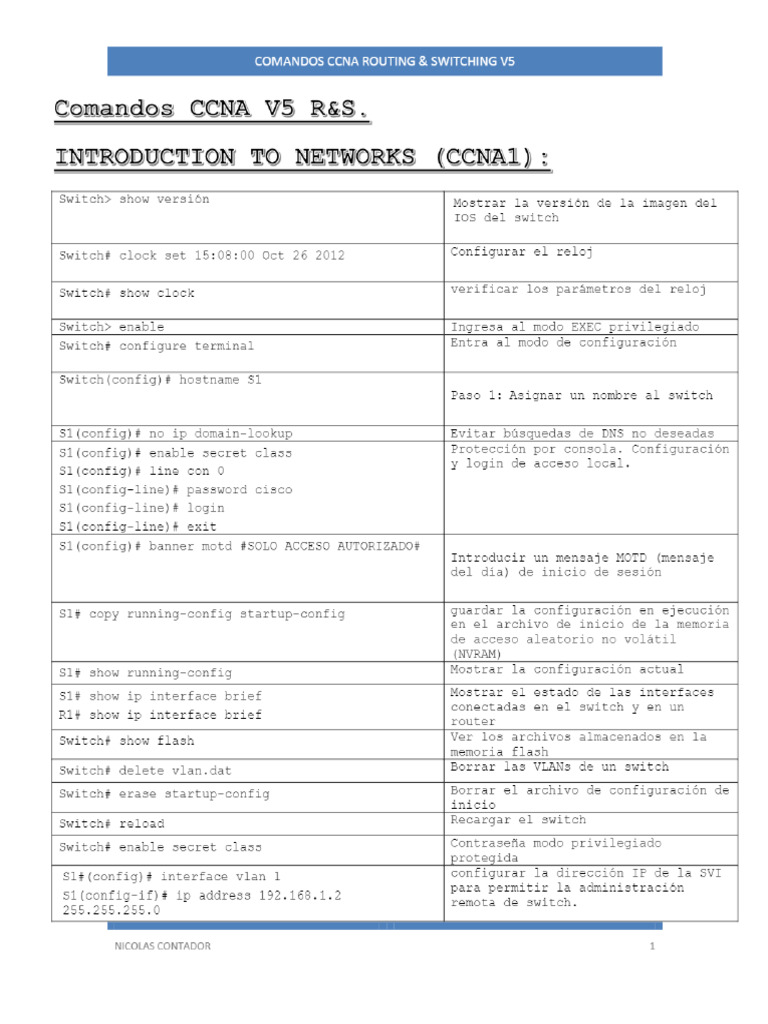 Comandos Ccna Routing & Switching v5 - PDF Descargar Libre | PDF