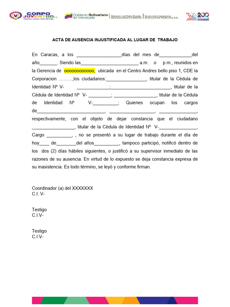 Acta de Ausencia Injustificada | PDF