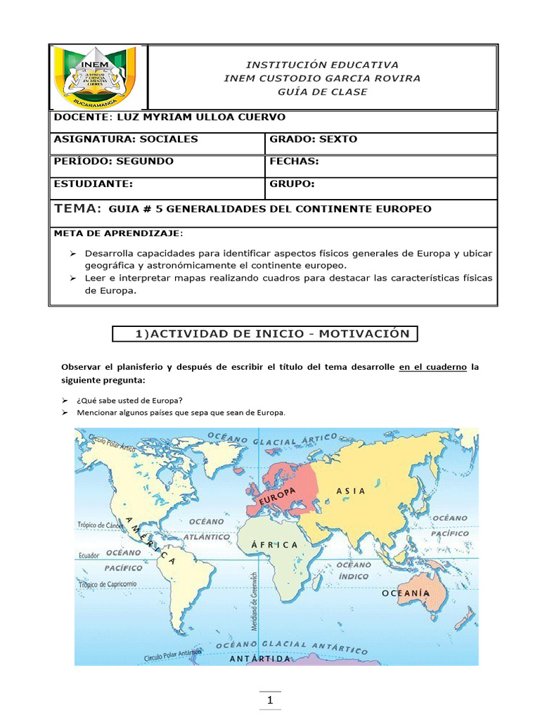 Guía # 5 Generalidades de Europa | PDF