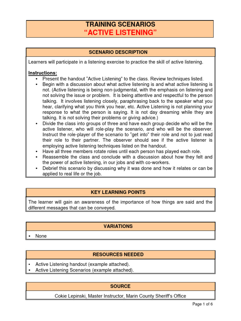 Active Listening Skills Training Guide | PDF | Self-Improvement