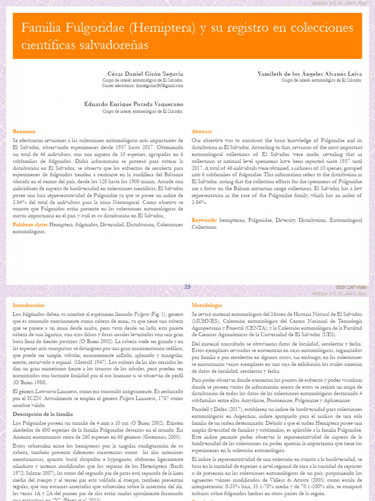 Familia Fulgoridae (Hemiptera) y Su Registro en Colecciones Científicas ...