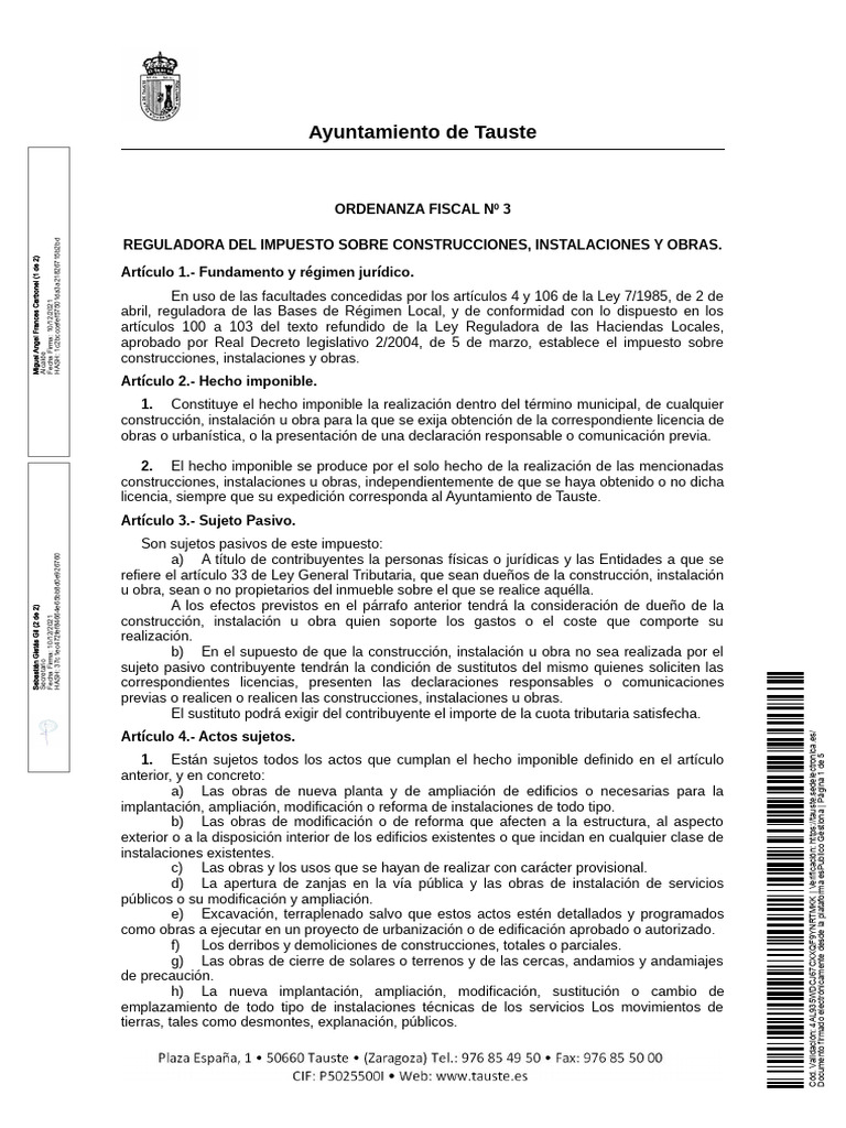 Resolución - Ordenanza - ORDENANZA FISCAL #3 - ICIO TAUSTE | PDF ...