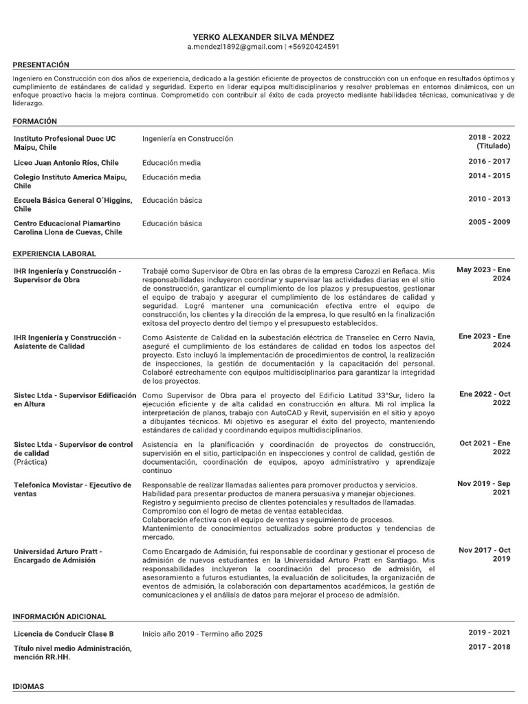 CV Yerko Silva Méndez | PDF