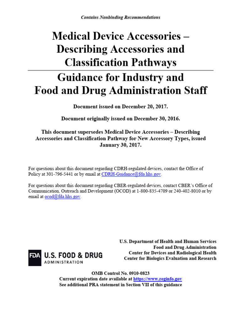 FDA Medical Device Accessory Guide | PDF | Federal Food | Food And Drug ...