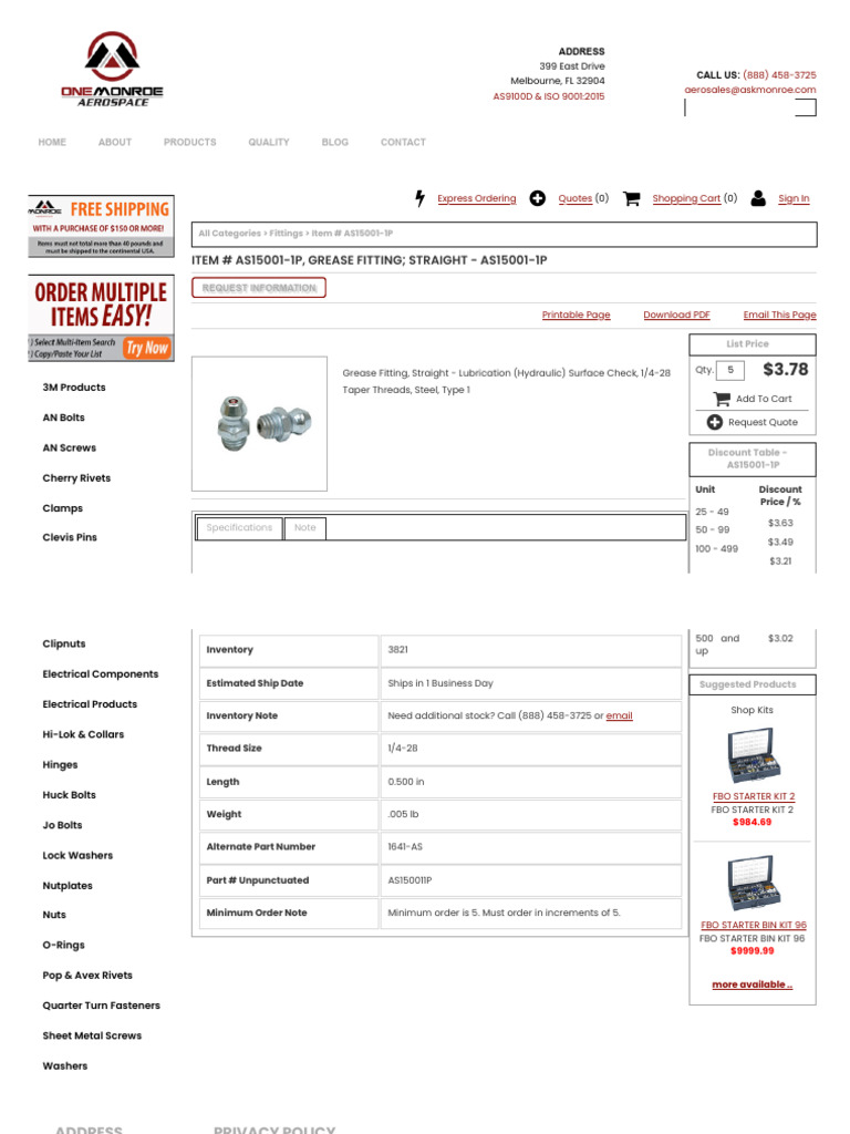 Item # AS15001-1P, Grease Fitting; Straight - AS15001-1P On Monroe ...