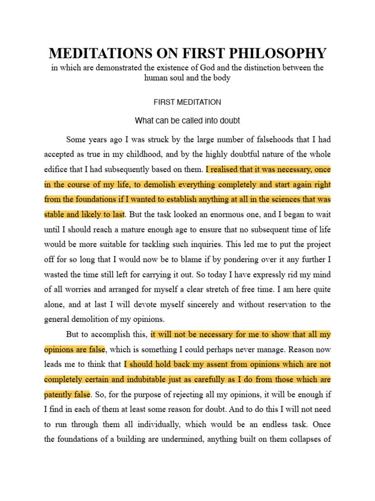 First Meditation: Doubt and Certainty | PDF | René Descartes | Epistemology