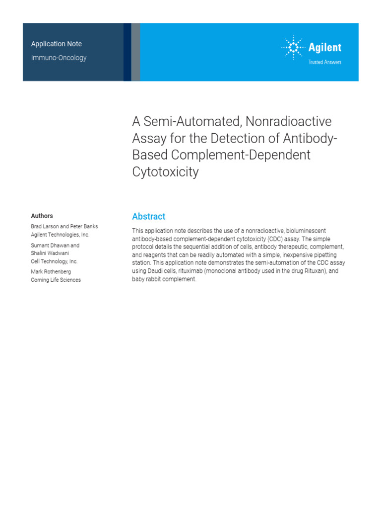 Antibody Based Complement Dependent Cytotoxicity 5994 2555EN Agilent | PDF