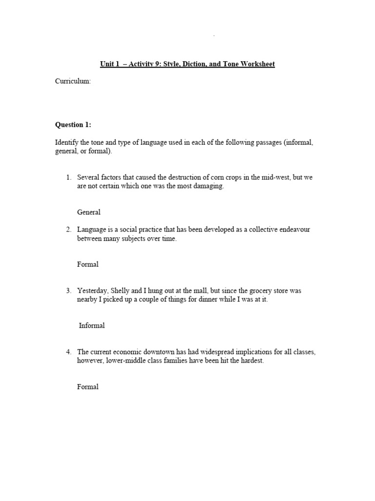 Diction and Tone Worksheet | PDF | Alice (Alice's Adventures In Wonderland)