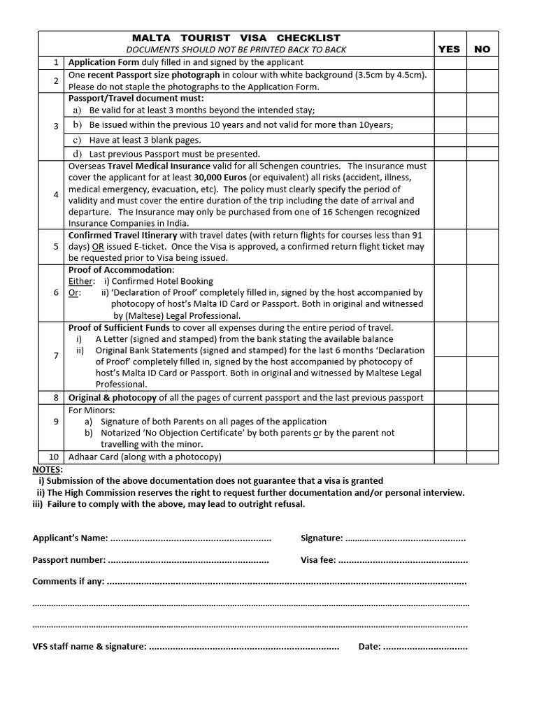 Malta Tourist Visa Requirements Checklist | PDF | Travel Visa | Passport
