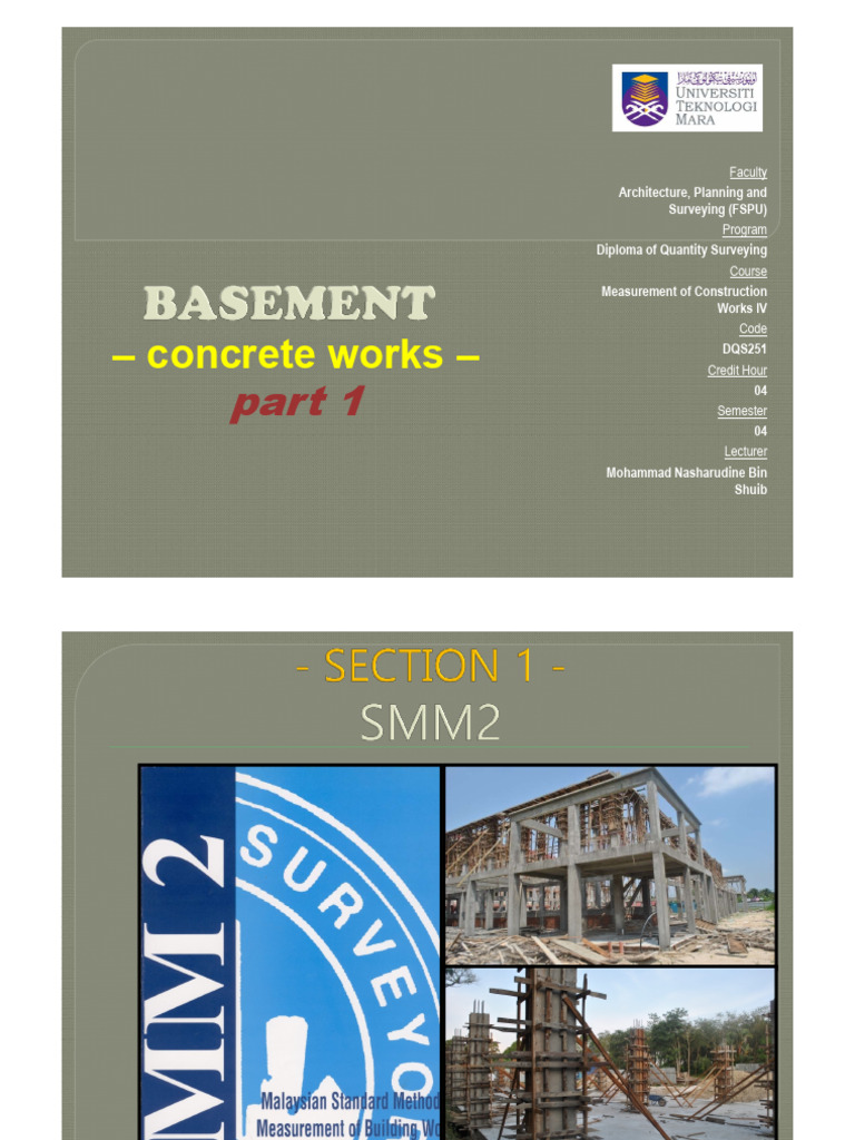 DQS251 - BASEMENT - Concrete Works - Concrete - Part 1 | PDF | Concrete | Course Credit