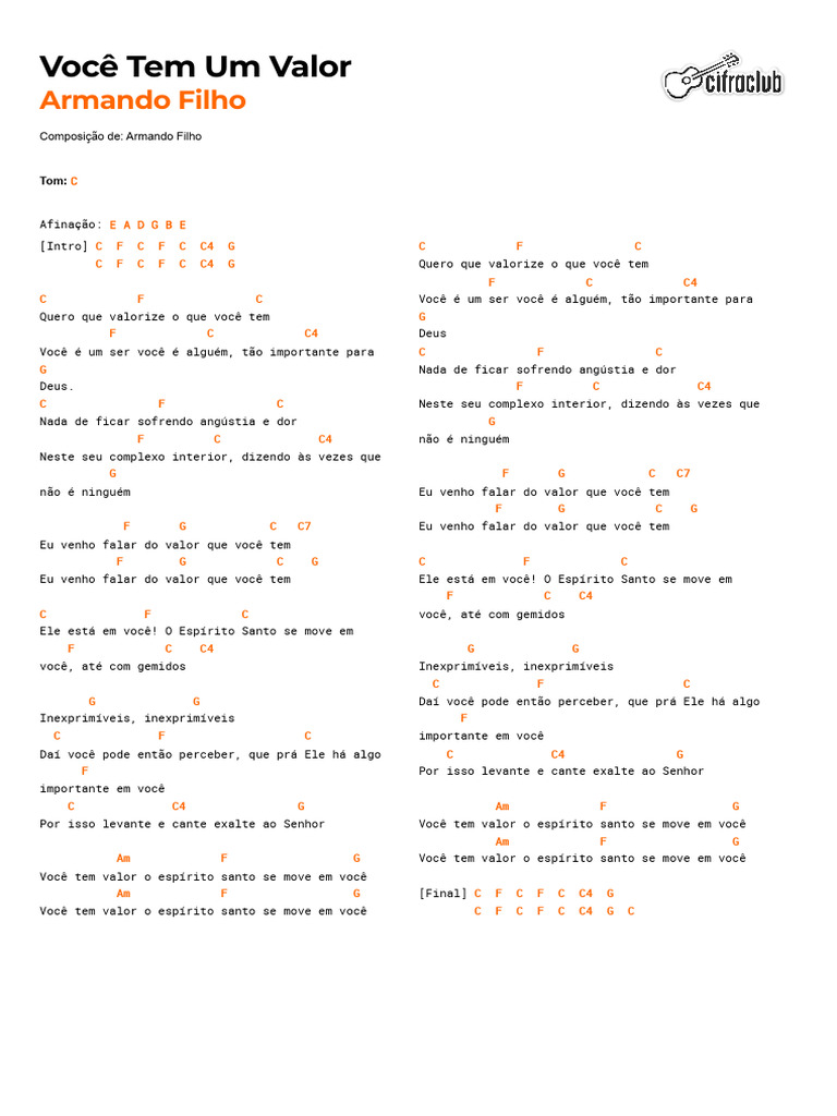 Cifra Club - Armando Filho - Você Tem Um Valor | PDF
