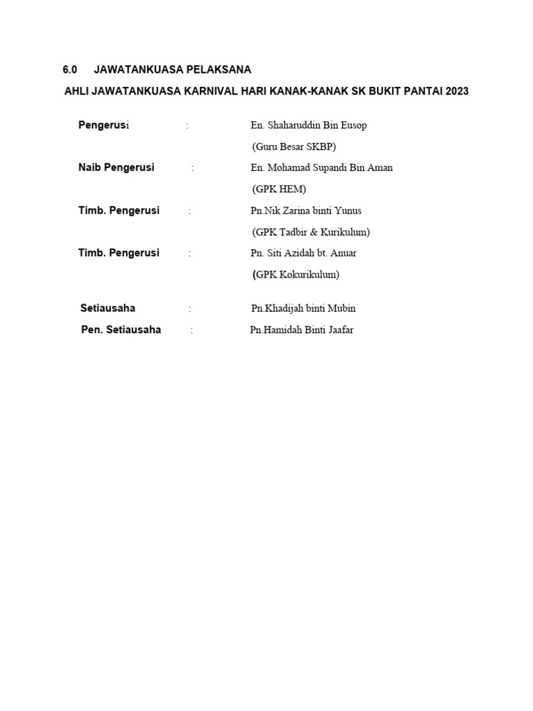 Ajk Sambutan Hari Kanak-Kanak 2023 | PDF Ajk Sambutan Hari Kanak-Kanak 2023 | PDF