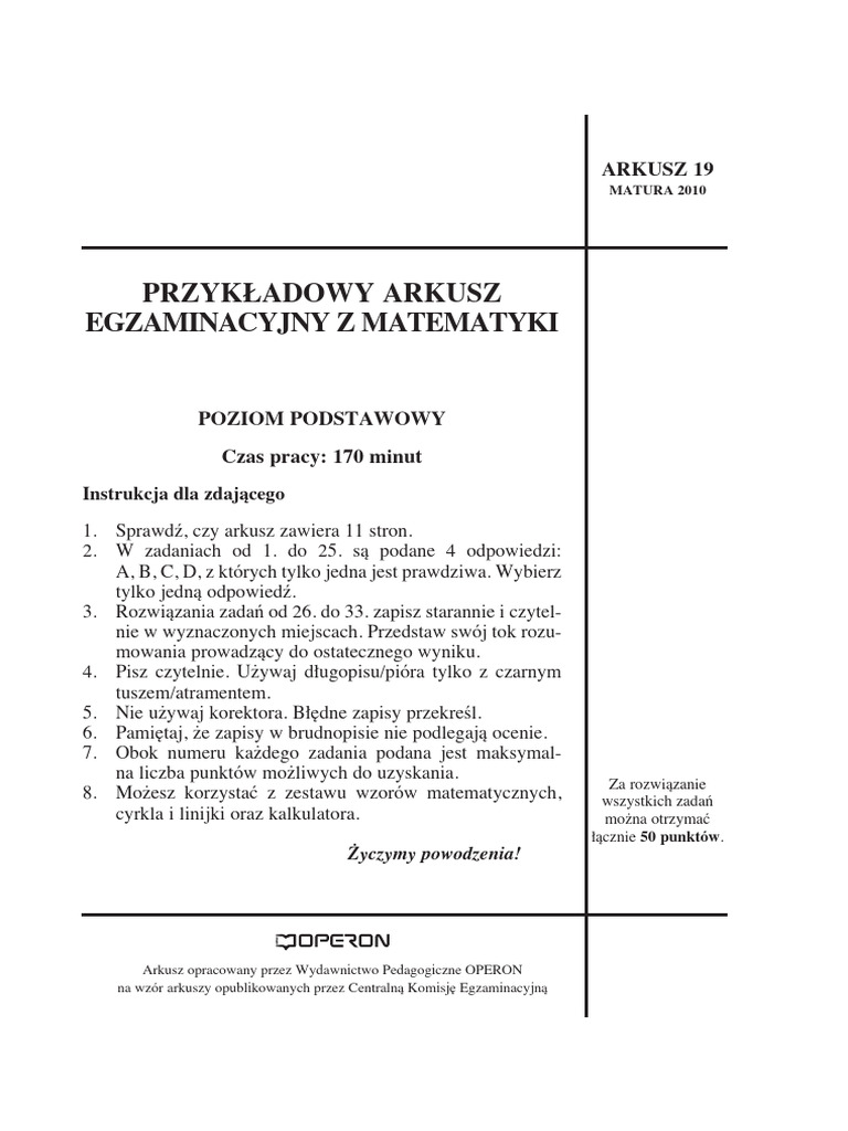 Przykladowy Arkusz 19 Matematyka | PDF