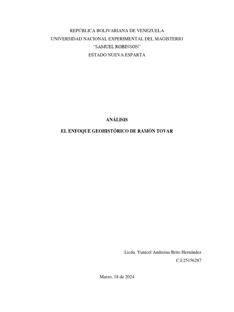 Enfoque Geohistorico de Ramón Tovar | PDF | Geografía | Sociedad